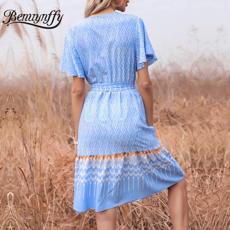 Benuynffy Superplie Hals Casual Printing Knielengt... – Grandado