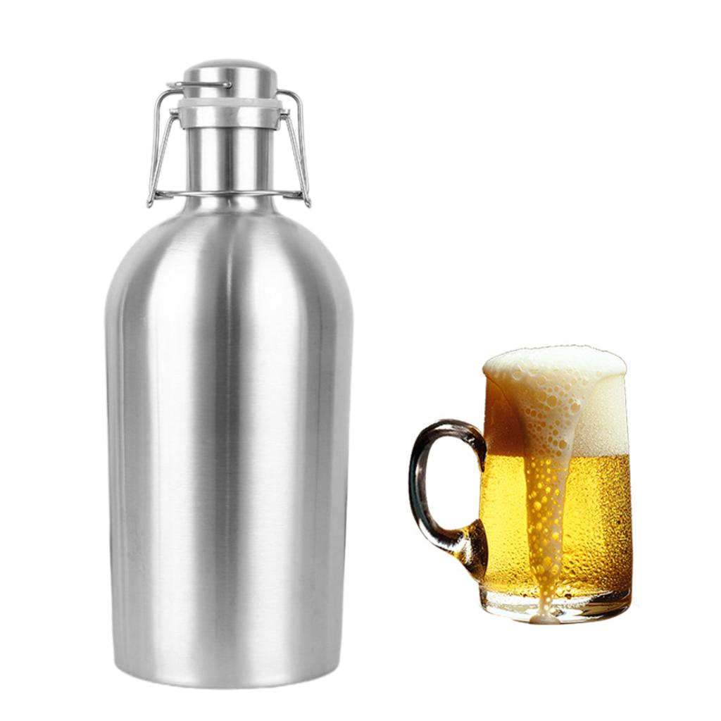 Beer Growler Bottle 2.5L Stainless Steel Camping Travel Swing Top Hip ...