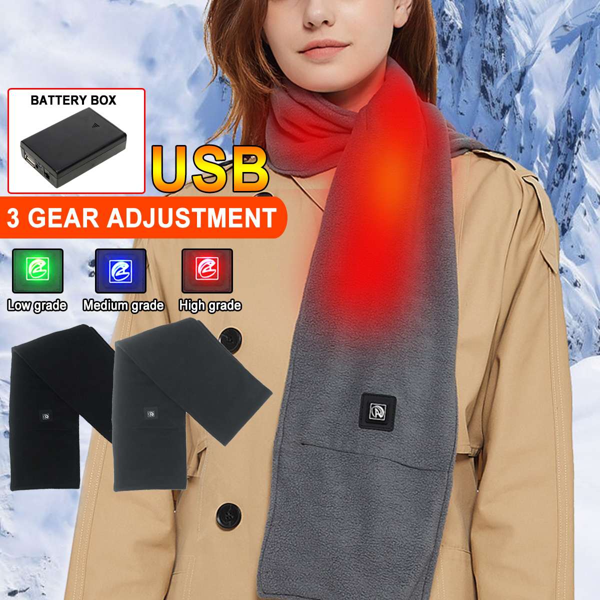 3 Gear Ajustable Elektrische Verwarming Sjaal Sjaa... – Grandado