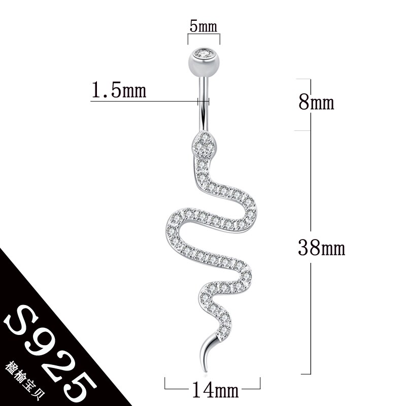 925 Sterling Zilver Snake Belly Button Ring 6 8 10... – Grandado