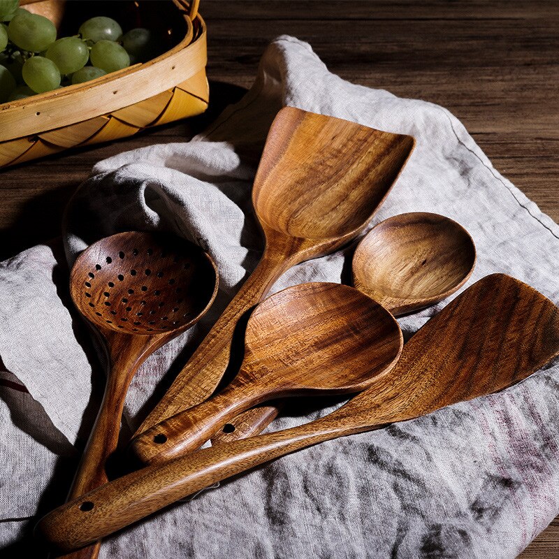 Non-stick Thailand Teak Wood Kitchen Utensil Sets ... – Vicedeal