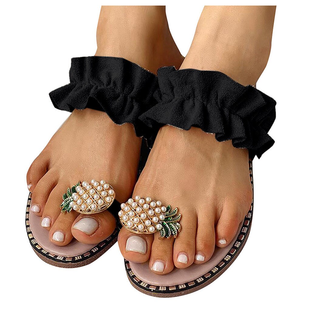Women Slipper Pineapple Pearl Flat Toe Bohemian Ca... – Grandado