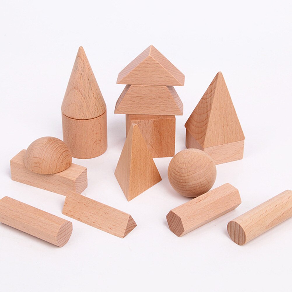 15Pcs Wooden Blank 3D Geometry Solid Blocks Kids L... – Grandado