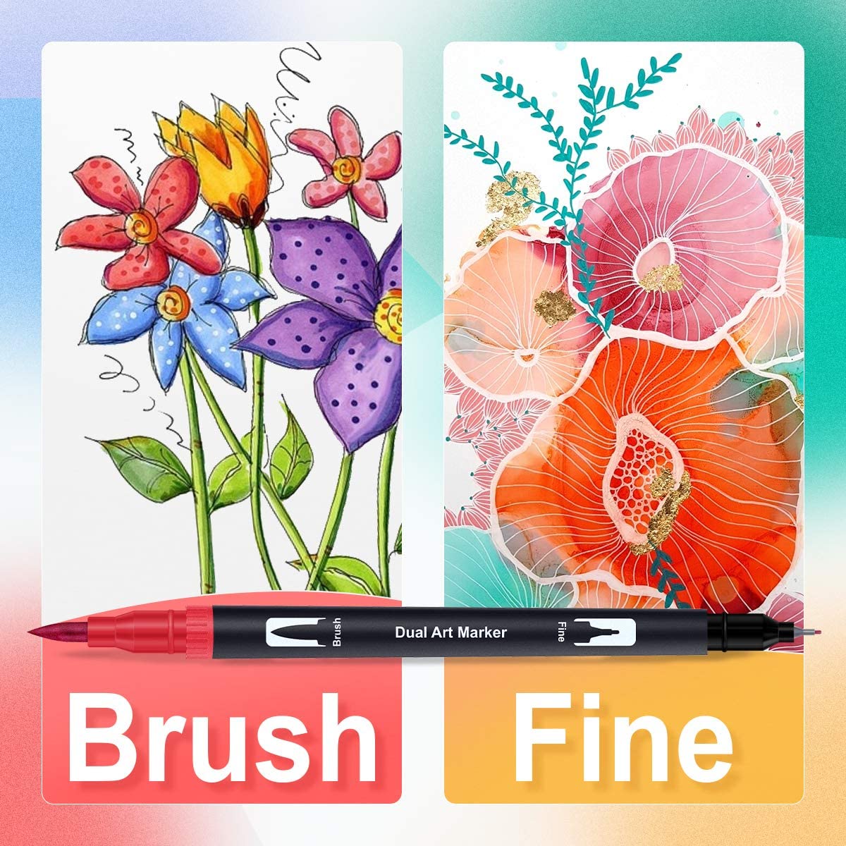 Dual Tip Brush Pens: Felt Tip Pen Set 24 Colors Pe... – Grandado