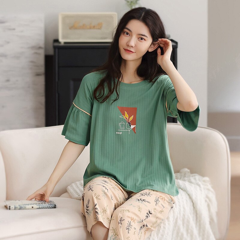 Women pajama sets 100% cotton short sleeve casual ... – Grandado