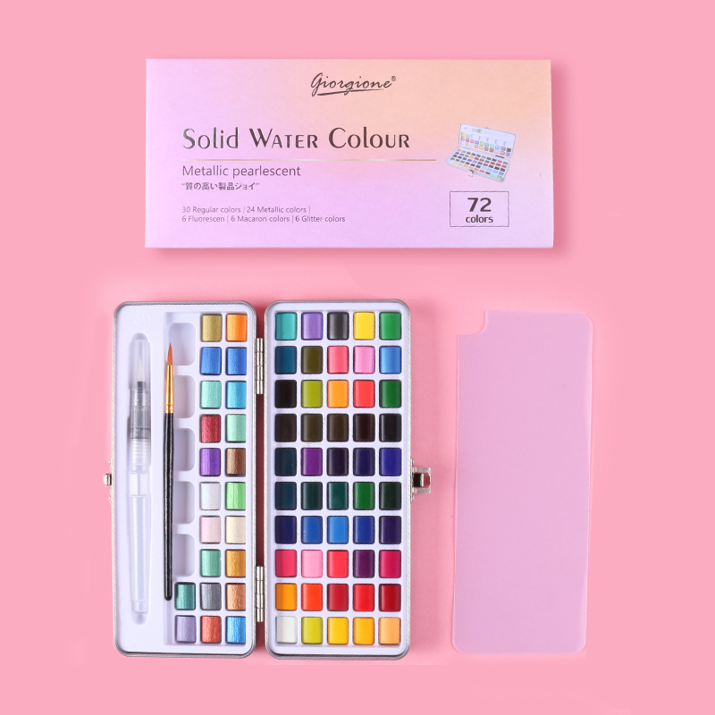100 Colors Solid Watercolor Paint Set Portable Met... – Grandado