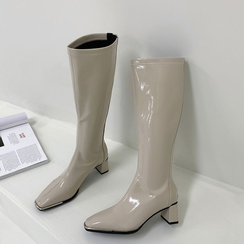 Women Motorcycle Boots Black Beige Metal Square To... – Grandado