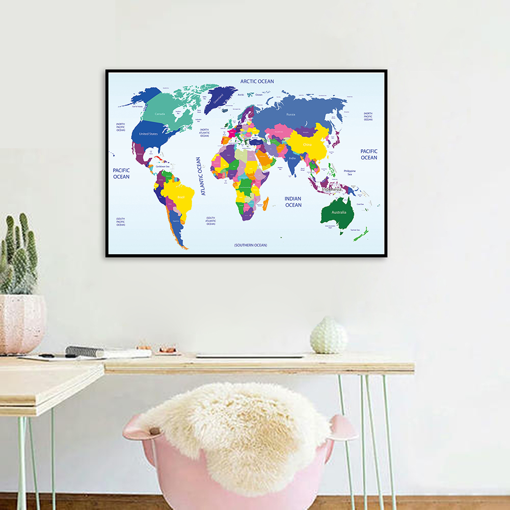80*60cm The World Map Wall Art Poster Spray Canvas... – Grandado