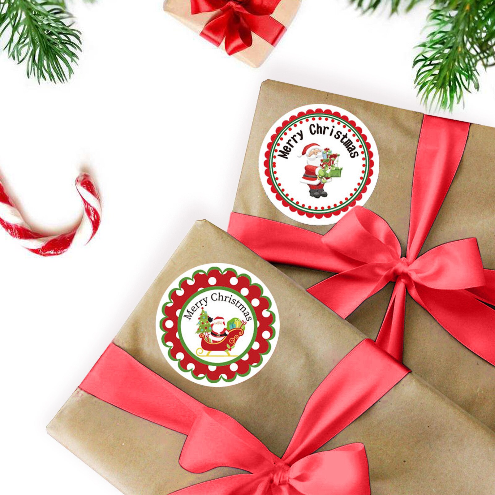 Kerstman Kraftpapier Sticker Merry Christmas Garla... – Grandado