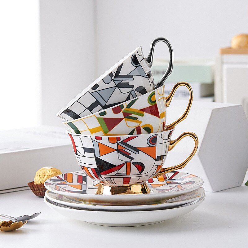 Geometric Picasso Style Ceramic Cup Coffee Saucer ... – Grandado