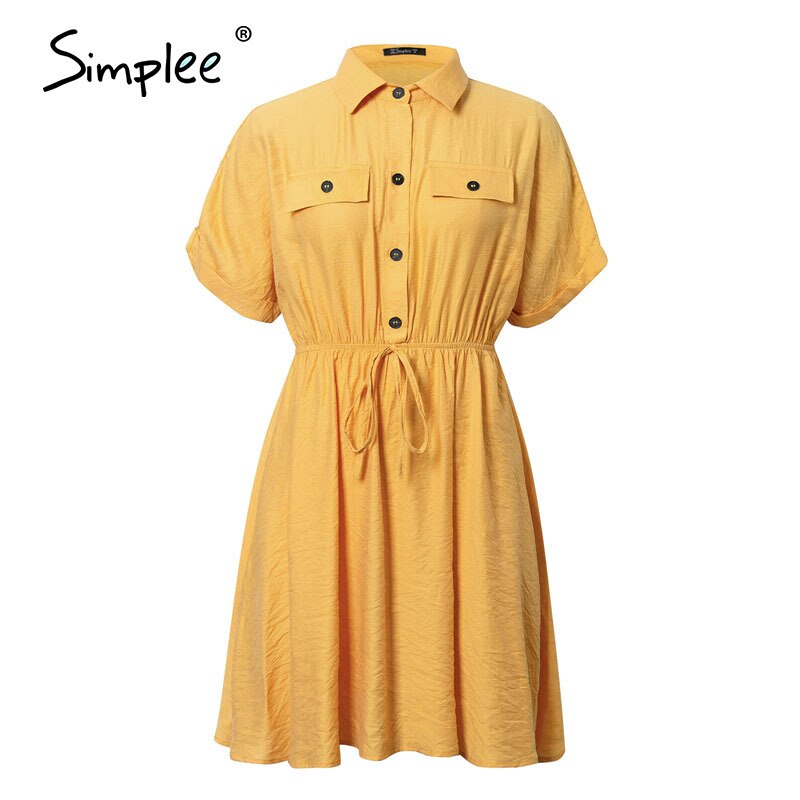Simplee women office dress Casual solid buttons fe... – Vicedeal
