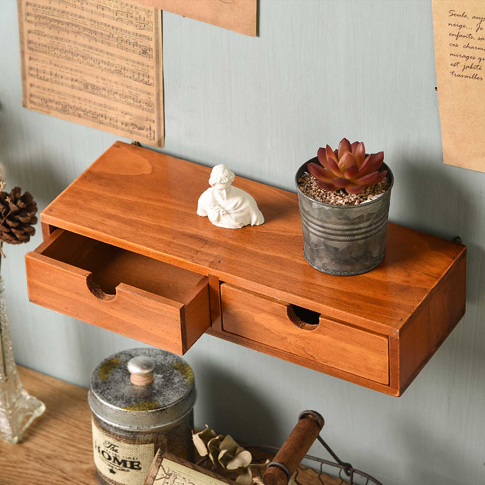 Wood Storage Box Antique Retro Style Wall Storage ... – Vicedeal