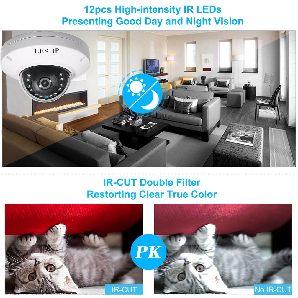 LESHP Day Night Vision Waterproof Security 1.0MP H... – Grandado