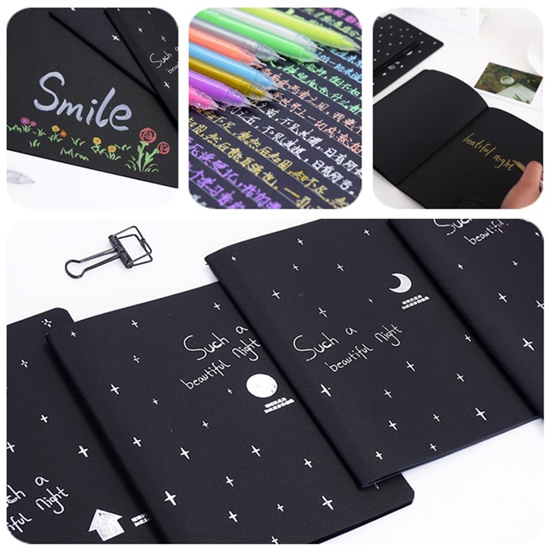 1pcs Black Paper Notebook Diary Notepad 56K Sketch... – Grandado
