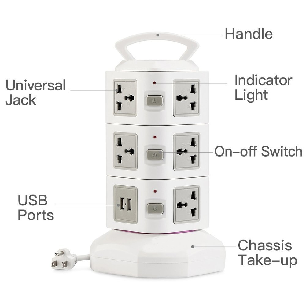 Toren Power Strip Verticale Multi Socket 7/11/15/1... – Vicedeal