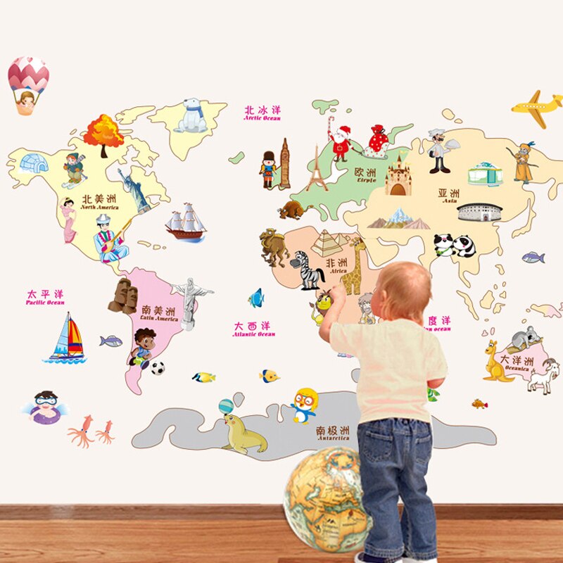 World Map Nursery Wall Stickers For Kids Room Bedr... – Grandado