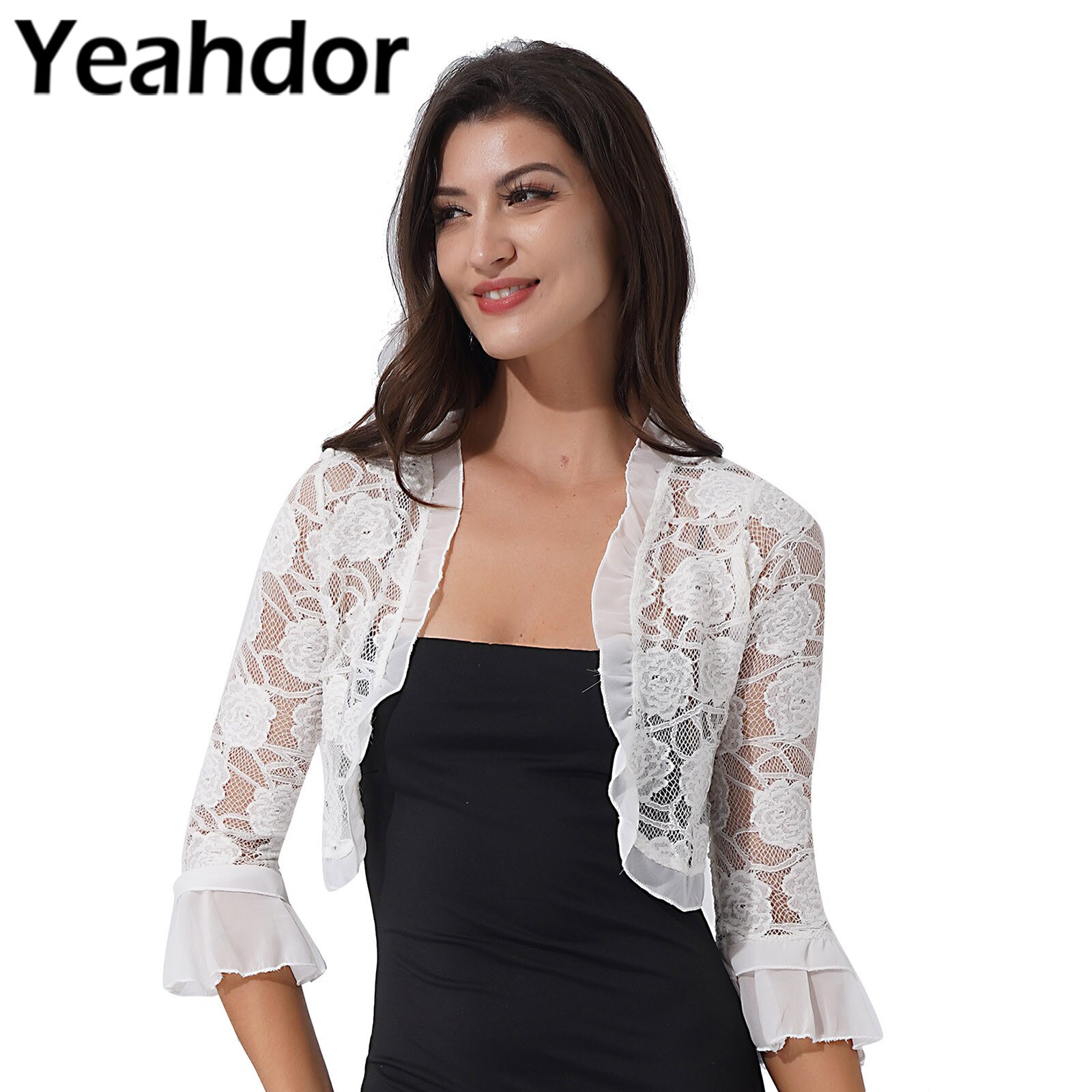 Womens Shawls Half Sleeve Ruffle Floral Lace Shrug... – Vicedeal