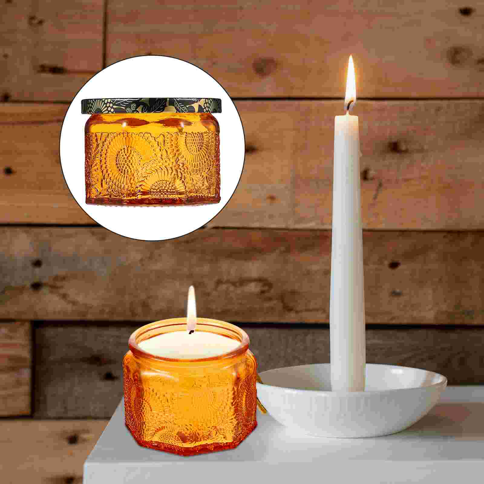 14pcs Embossed Glass Candle Jars Container with Li... – Grandado