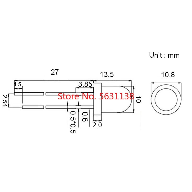 50pcs 10mm Blue DIP LED Emitting Diode Diffused ( ... – Vicedeal