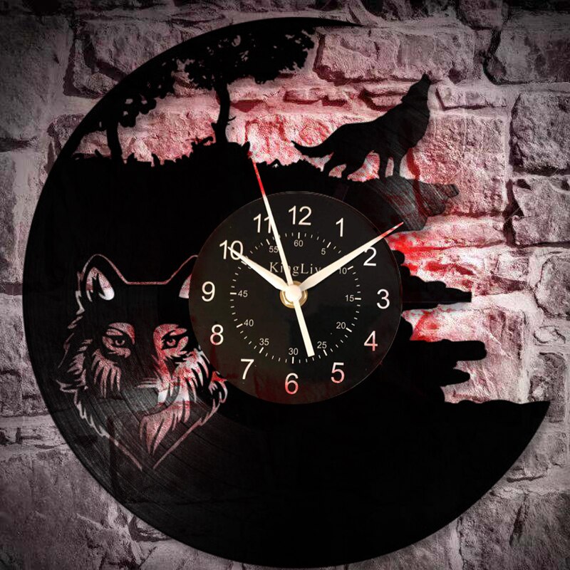 Wolf LED Vinyl Wall Clock Vintage Wall Decor Light... – Grandado