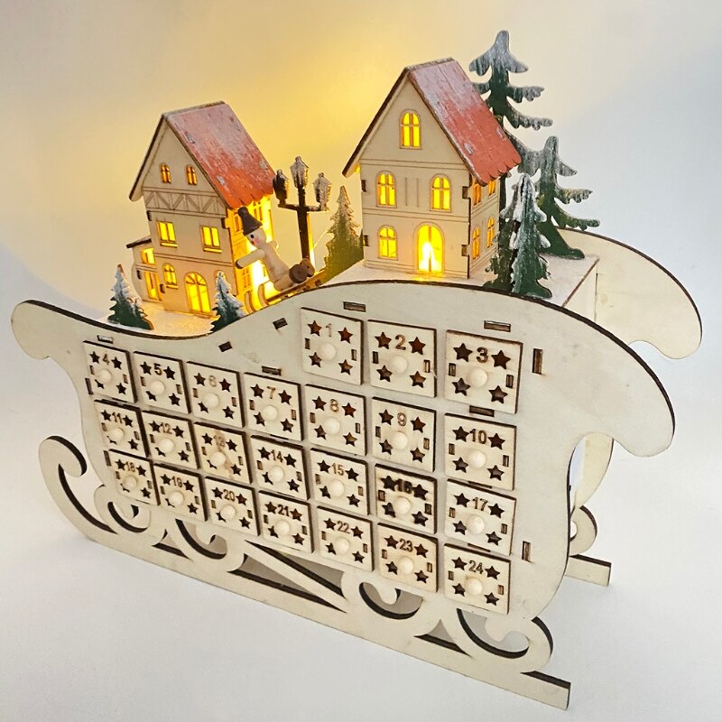 Santa Slee Kerst Houten Advent Kalender Led Light ... – Grandado