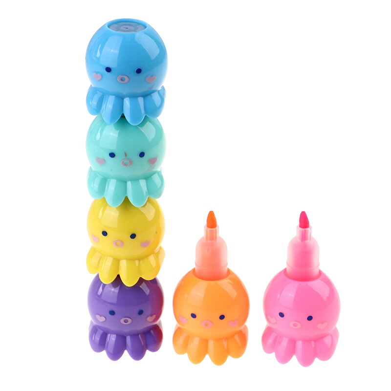 5 Colors Kawaii Octopus Fluorescent Marker Pen Set... – Grandado