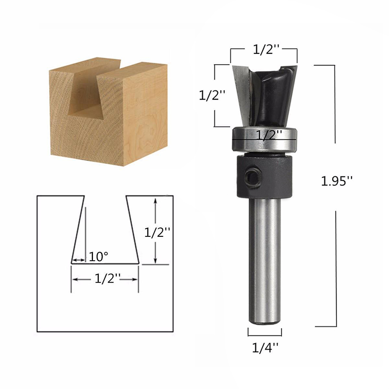 10 Degree 1/4" Carbide Dovetail Joint Router Bit w... – Grandado