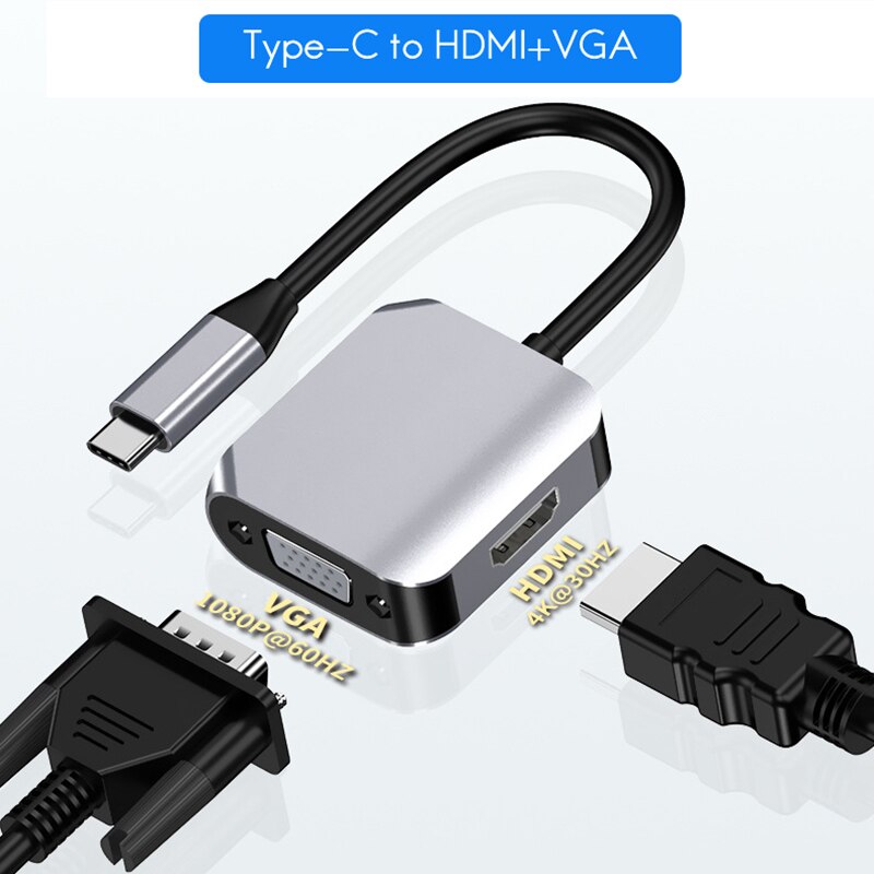 2 in 1 Type-C to HDMI + VGA Adapter Docking Statio... – Grandado