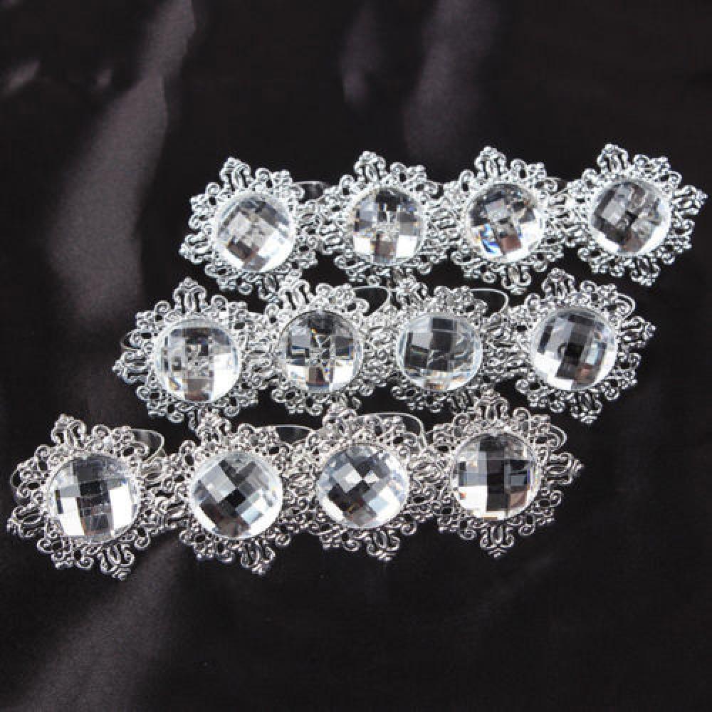 12pcs Sliver Crystal Diamond Napkin Ring Serviette... – Grandado