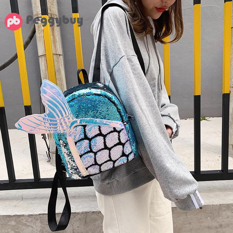 Girl Sequin Mermaid Backpack Children Large Zipper... – Grandado