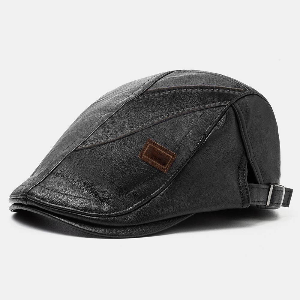 Autumn Winter Berets Cap Hats for Men PU Leather H... – Grandado