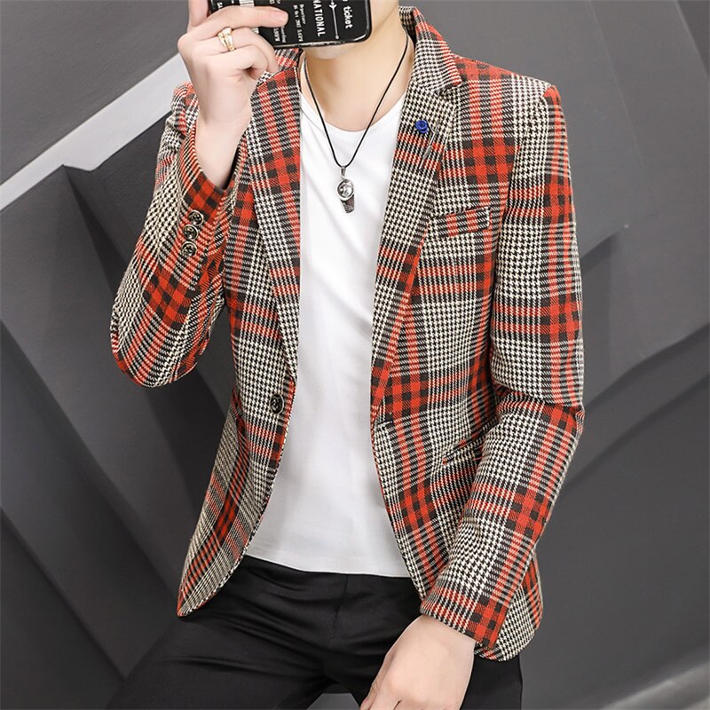 Mannen Blazer 2022 Lente Plaid Slim Fit Casual Pak... – Vicedeal