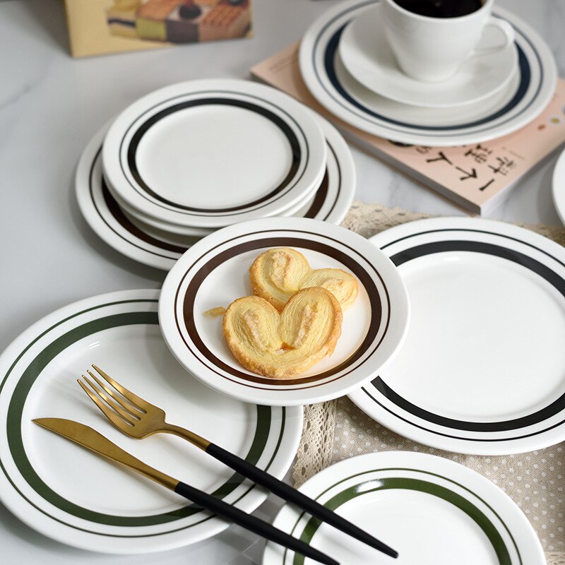 Thick Retro Line Plate 8 Inch Ceramic Western Plat... – Vicedeal