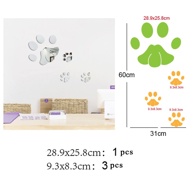 4pcs/lot Cute Cat Paw Footprint Art DIY Mirror Wal... – Grandado