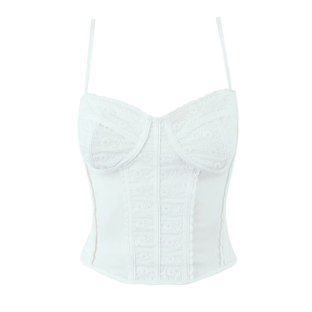Yenkye ihåligt broderat korsettmönster vitt linne ... – Vicedeal