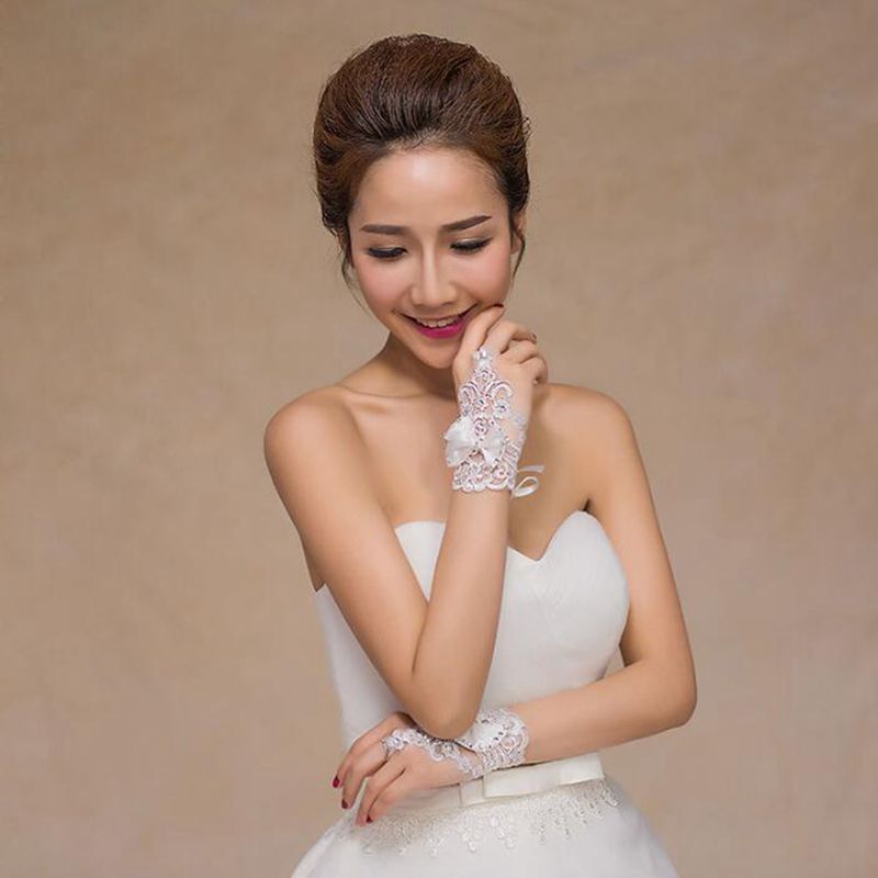 Crystal White Korte Boog Stijl Kant Bruid Hand Han... – Grandado