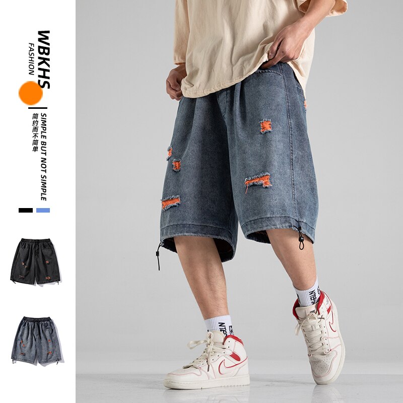 Summer Men Ripped Denim Shorts Casual Drawsting Kn... – Vicedeal