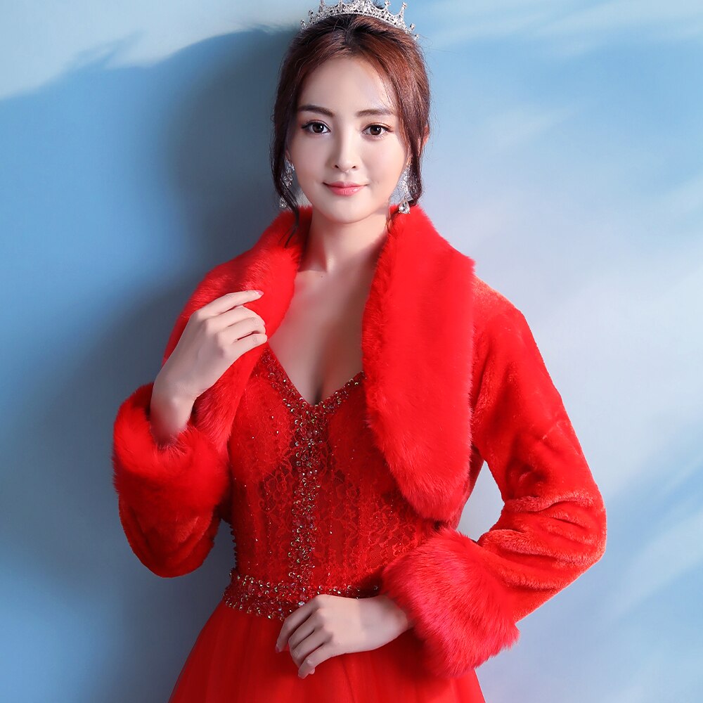 Red Winter Warm Thicken Faux Fur Cape Full Sleeve ... – Grandado