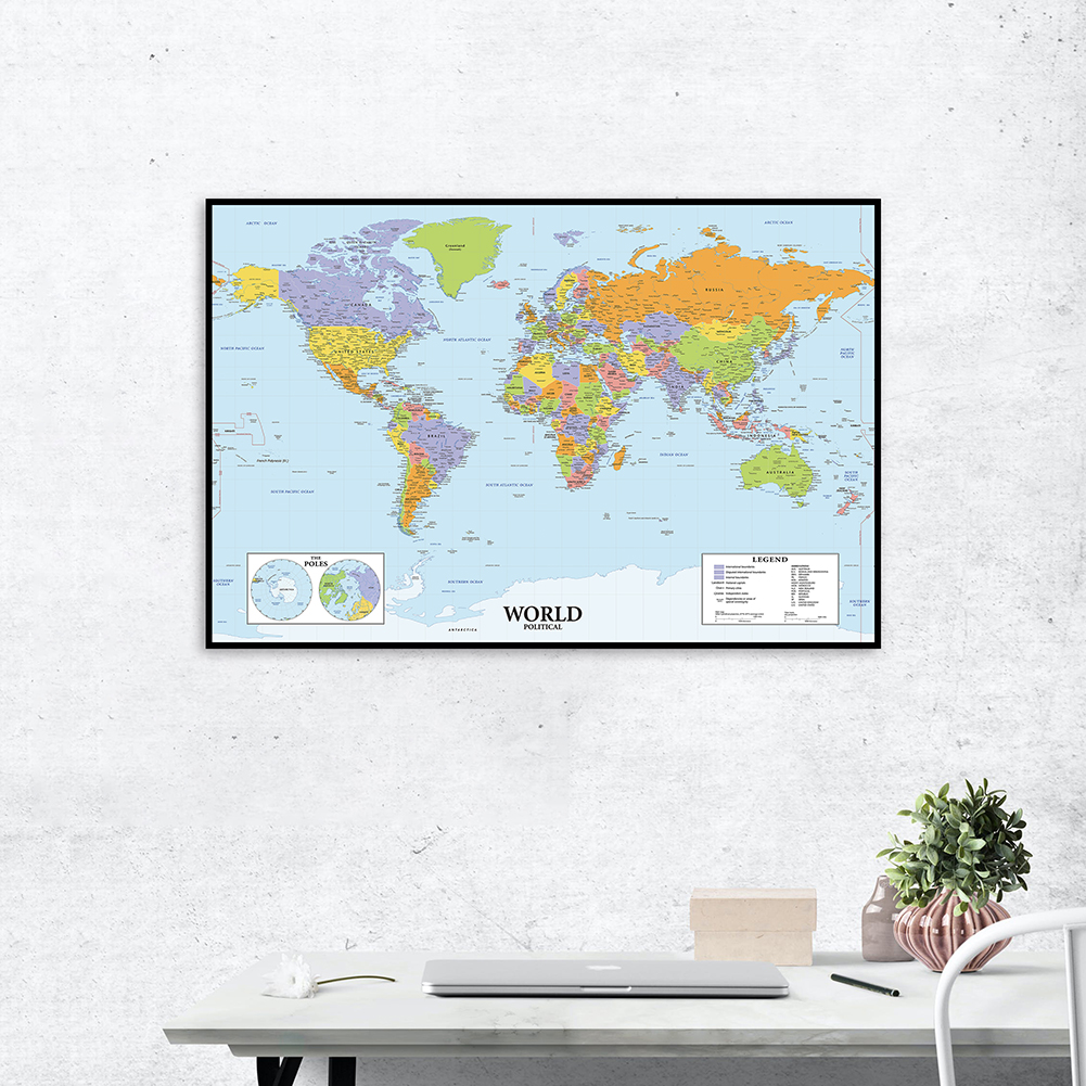 60*40cm The World Political Map with Details Spray... – Grandado