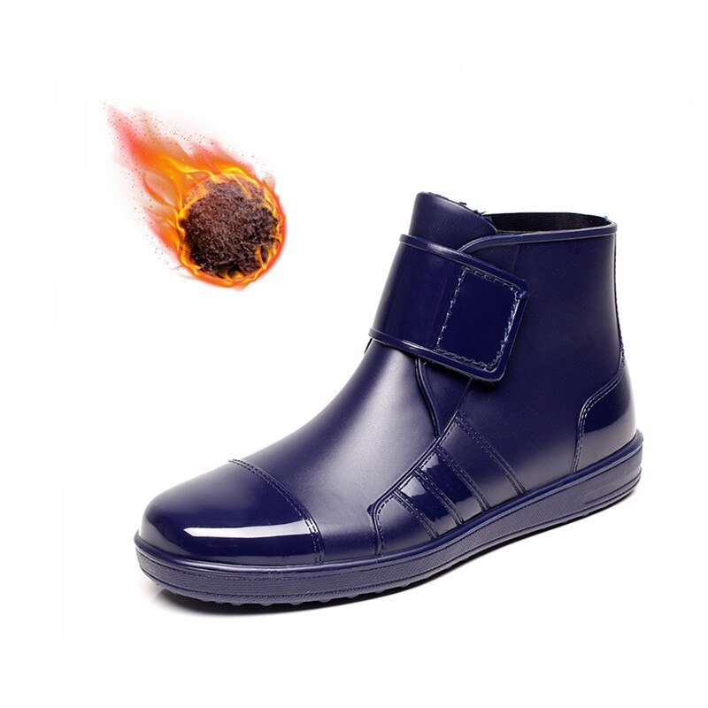 PVC Waterproof Rainboots Flat Short Plush Boots Me... – Grandado