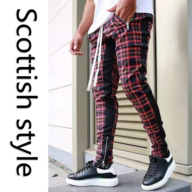Scottish Style Plaid Sweatpants Men Street Trouser... – Vicedeal