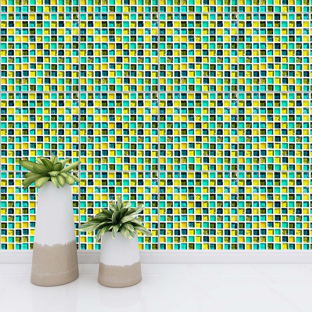 Yellow Green 3D Mosaic Wall Stickers for Bathroom ... – Grandado