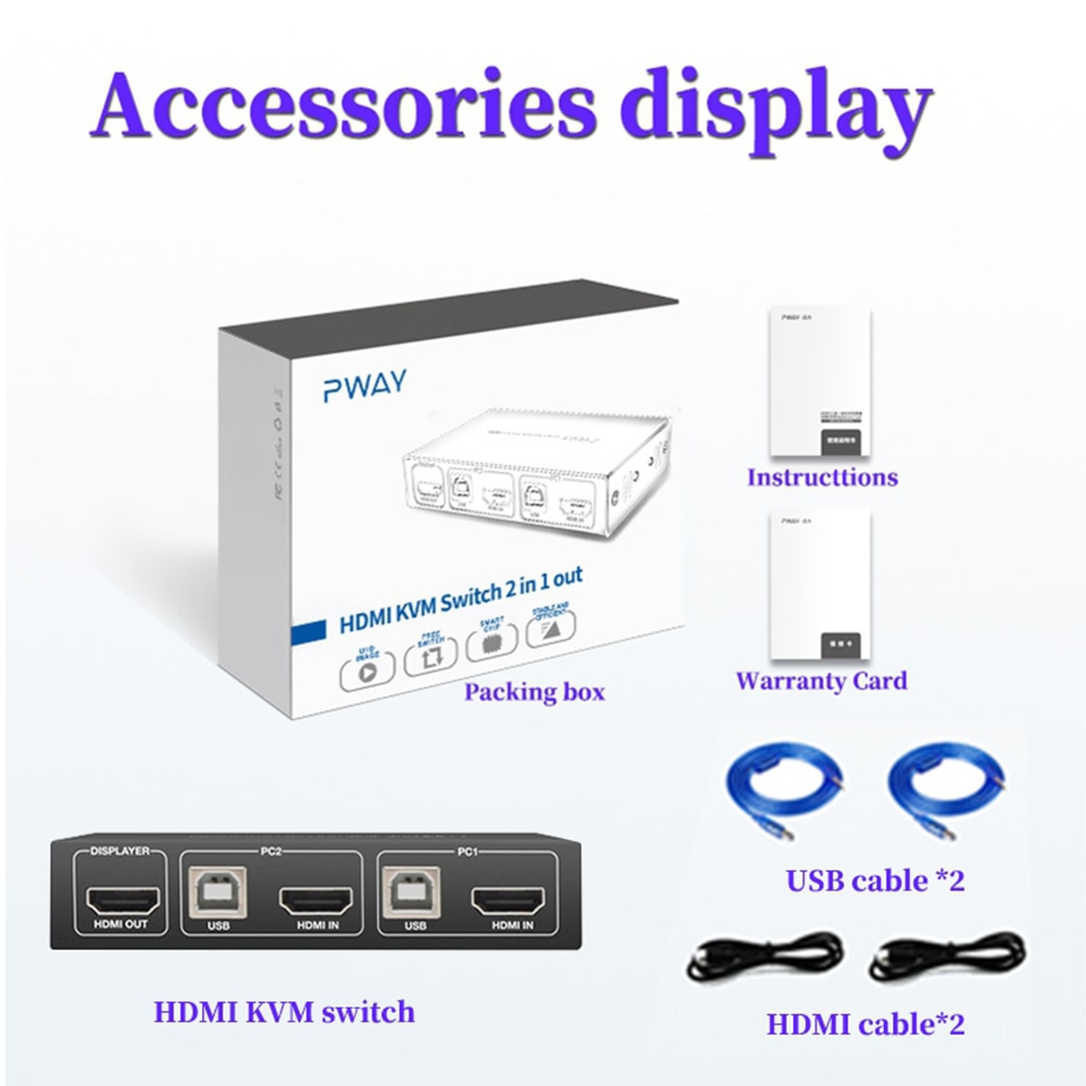 Pway kvm switch hdmi kabel stöder usb 2.0 vga spli... – Vicedeal
