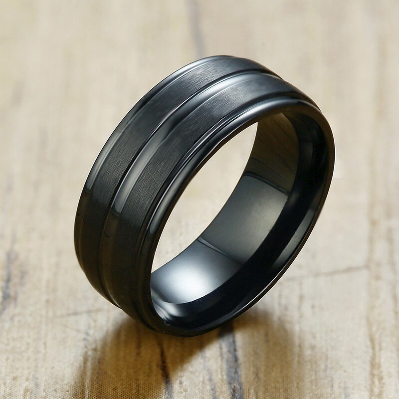 Punk Style Men Matte Stainless Steel Rings Black G... – Vicedeal