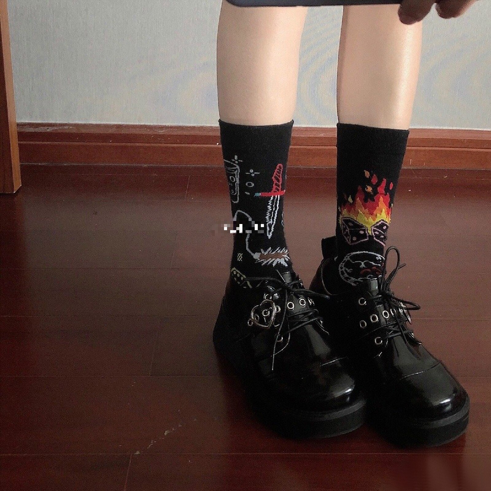 Women's Black Round Toe Lace Up Punk Pumps Heart B... – Grandado