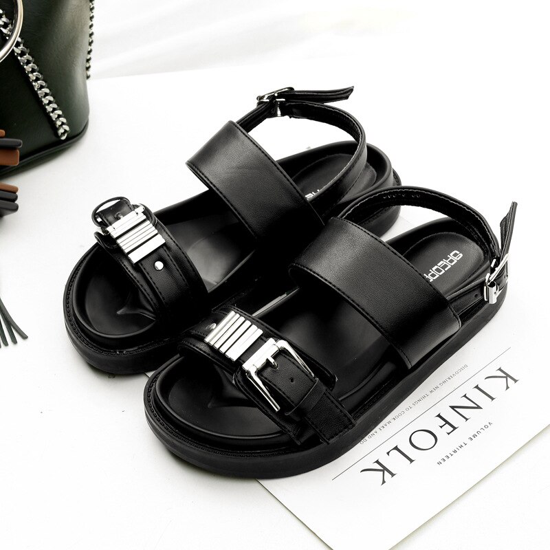Buckle strap women sandals pu woman double strap s... – Grandado