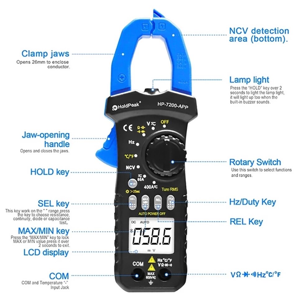 Wireless Bluetooth Clamp Meter HP-7200APP 6000 Cou... – Vicedeal
