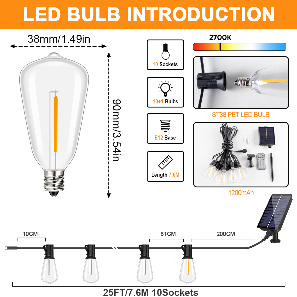 25FT 49FT 65FT LED Solar String Light ST38 Shatter... – Vicedeal