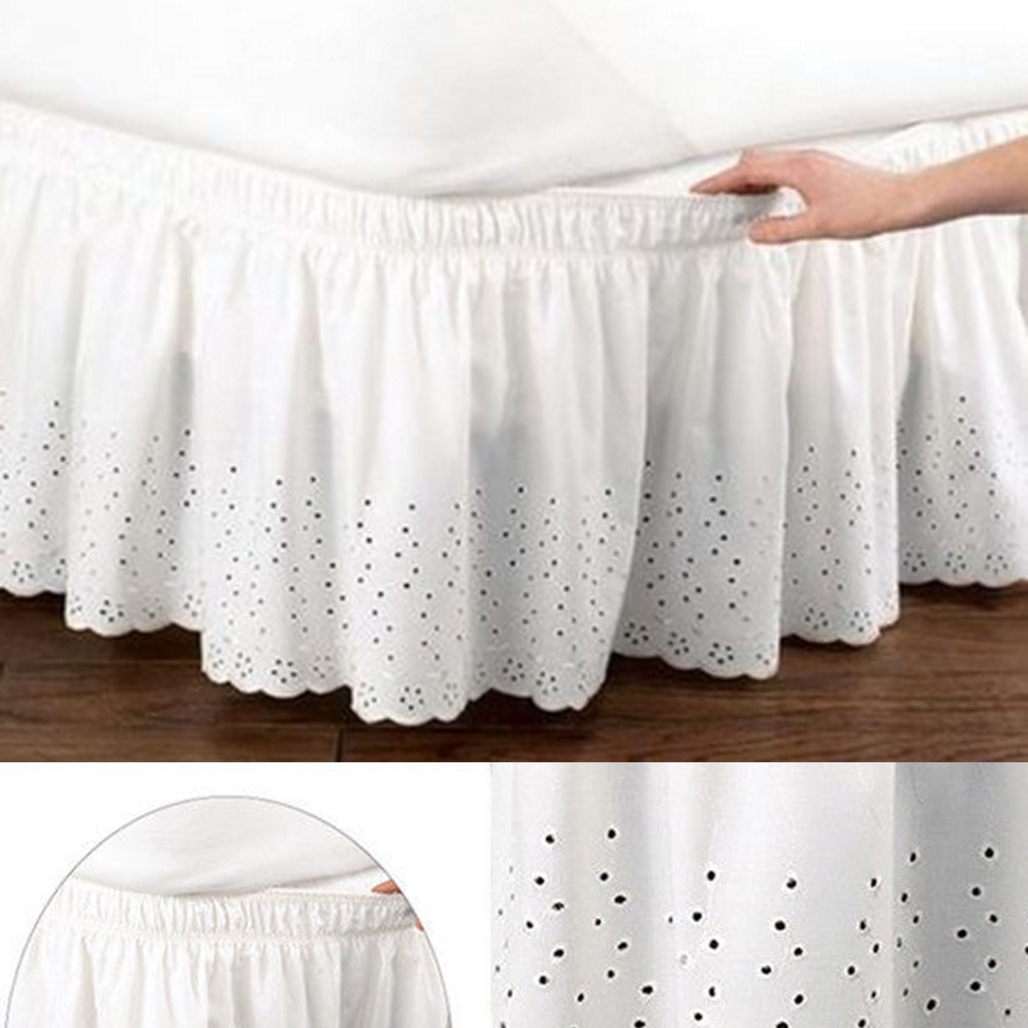 150cm White Embroidered Bed Ruffle Skirt With Exte... – Vicedeal