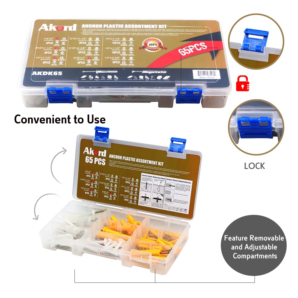 Anchor 65PCS Ribbed Plastic Anchor with Screws Kit... – Grandado